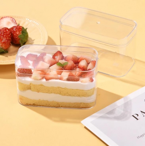 Popular transparent square PS plastic tiramisu dessert cake storage ...