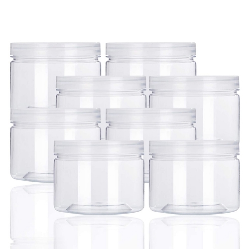 Clear Plastic Jars Round PET Plastic Containers with Black Screw On ...
